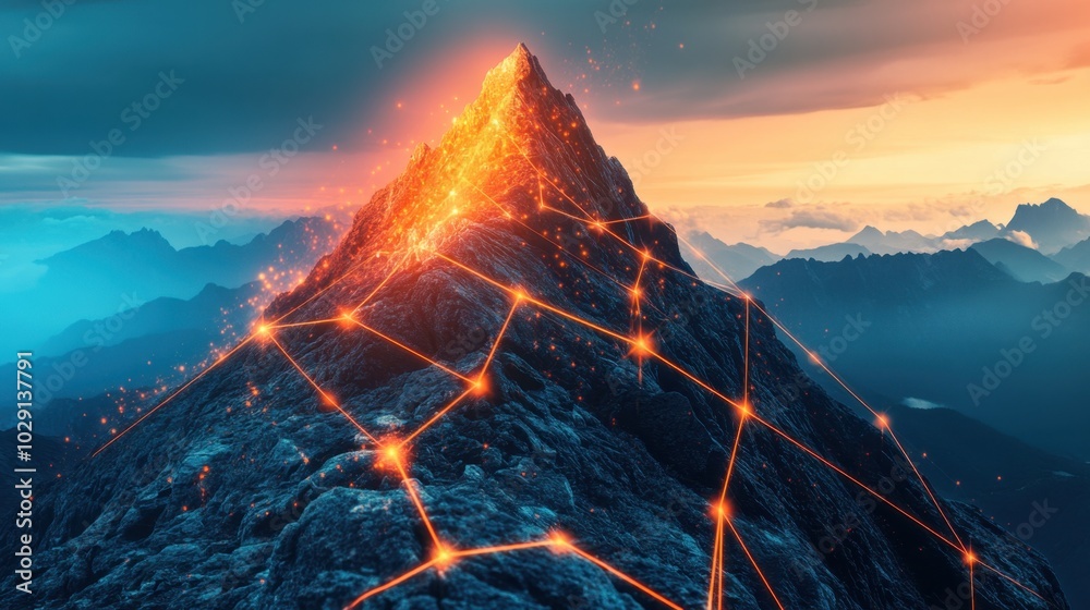 Mountain path visualization of a strategic roadmap, symbolizing ...