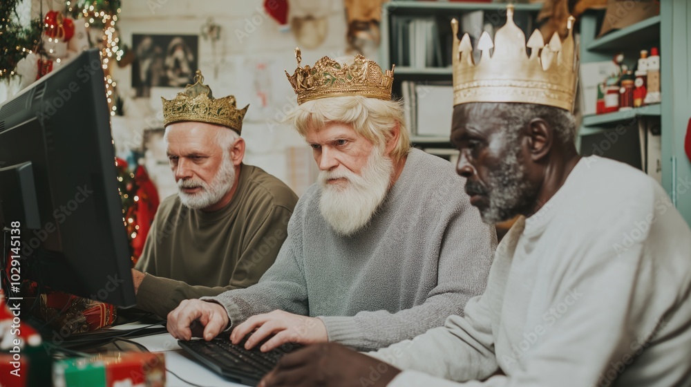 Photo & Art Print Three wise men using computers in a modern setting ...