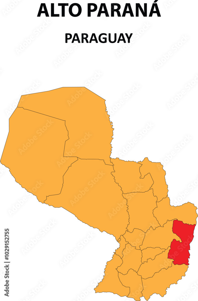 Alto Paraná Map is highlighted on the Paraguay map with detailed state ...
