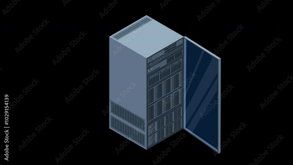 Isometric server animation. Server racks. Server boxes isolated ...