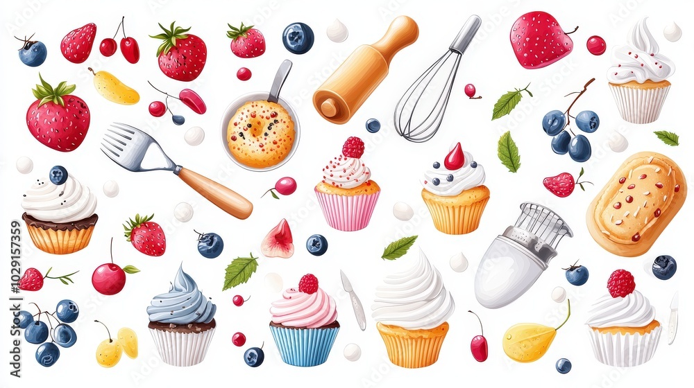 Baking clipart featuring kitchen utensils like rolling pins, whisks ...