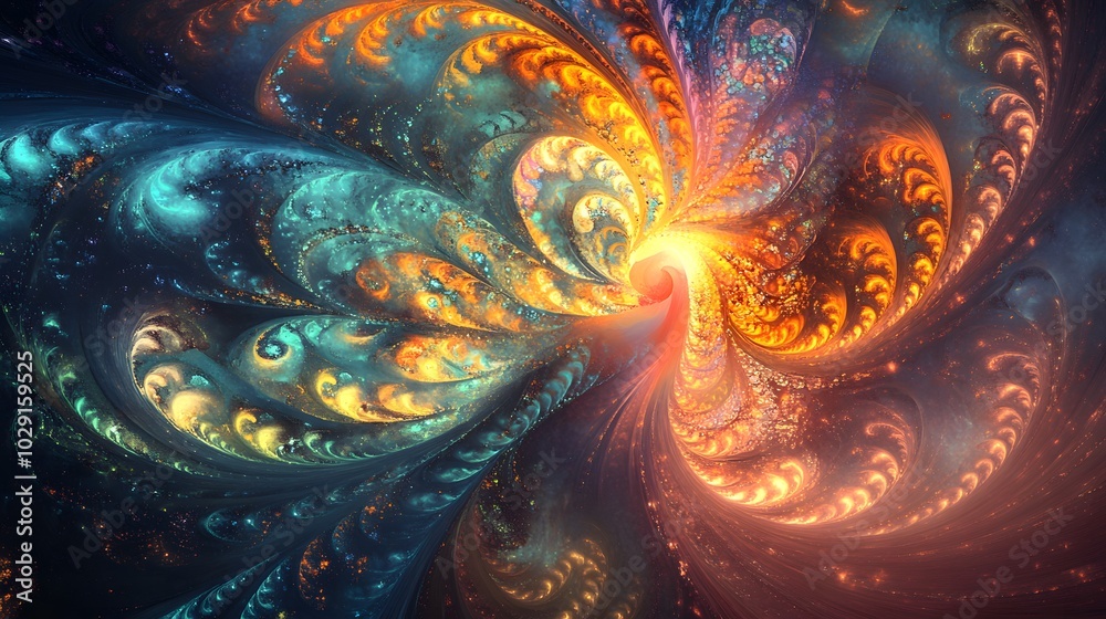 Organic fractal energy softly glowing in a liminal space expanding ...