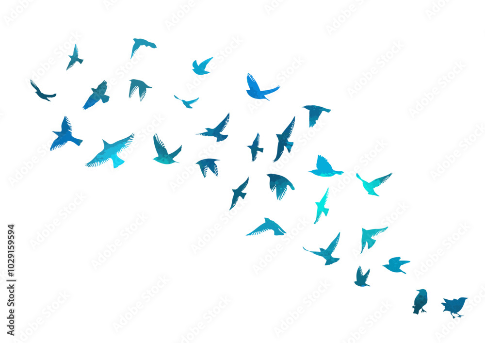 blue birds. A flock of flying blue birds. hand drawing. Not AI. Vector ...