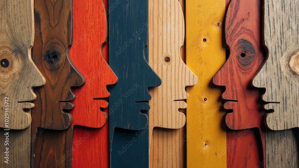 Racial Equality Concept: Diverse Wood Textures in Face Silhouette ...