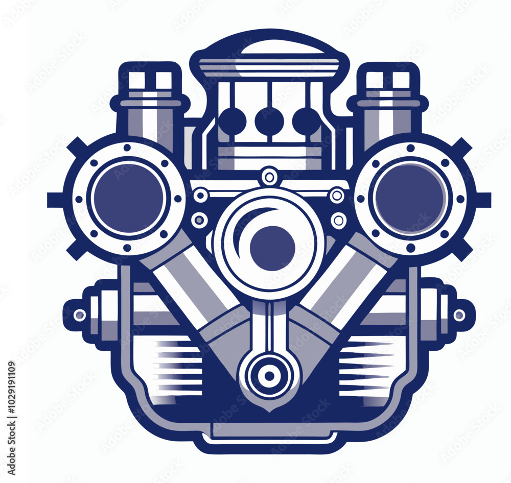 Vector illustration of a highly detailed engine with visible pistons ...