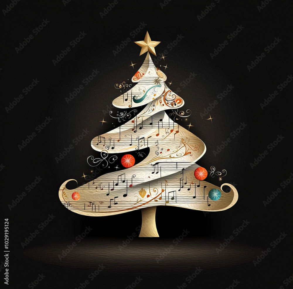 Musical Christmas Tree: Elegant gold Christmas tree design made of ...
