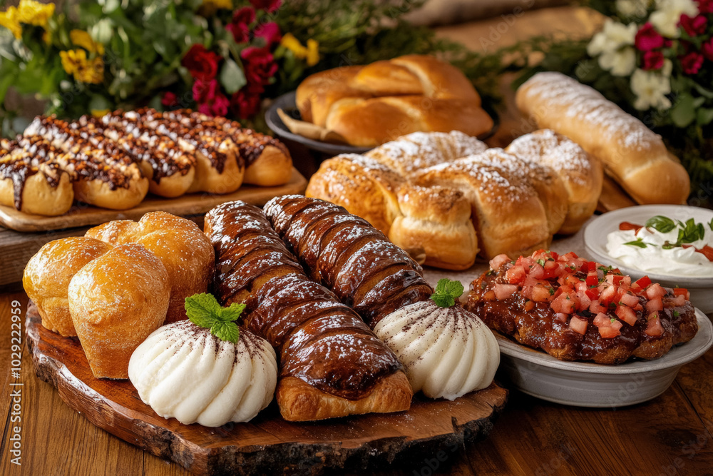An Inviting Display Of Artisan Bread And Pastries, Including Conchas ...