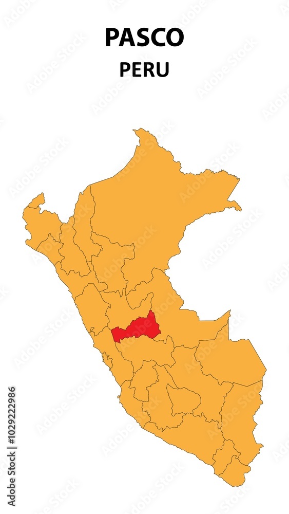 Pasco Map is highlighted on the Peru map with detailed state and region ...