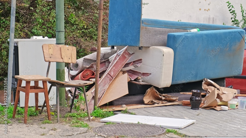 Old Furniture Dumped Outdoor by Street Curb for Kerbside Pickup by City ...