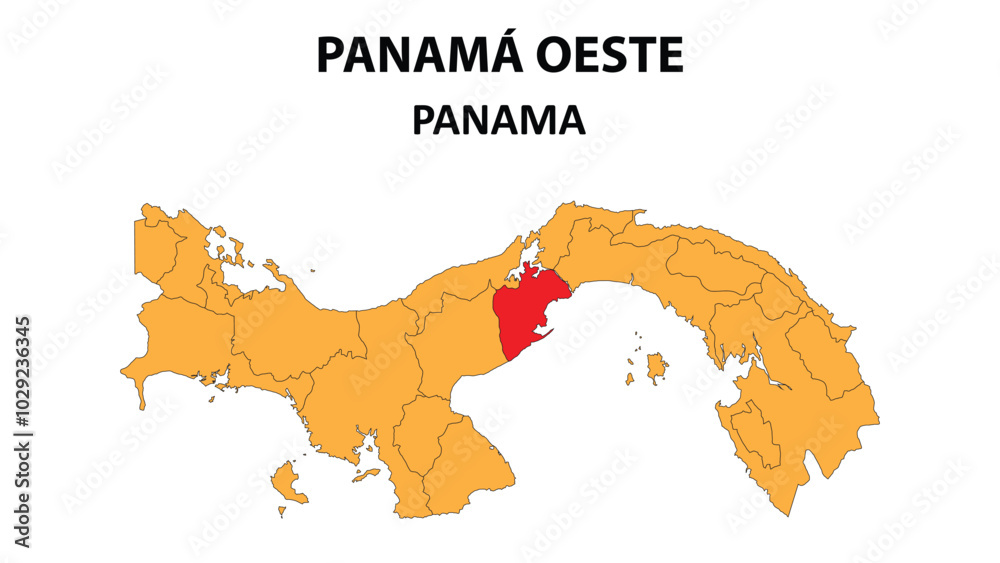 Panamá Oeste Map is highlighted on the Panama map with detailed state and region outlines. Stock ...
