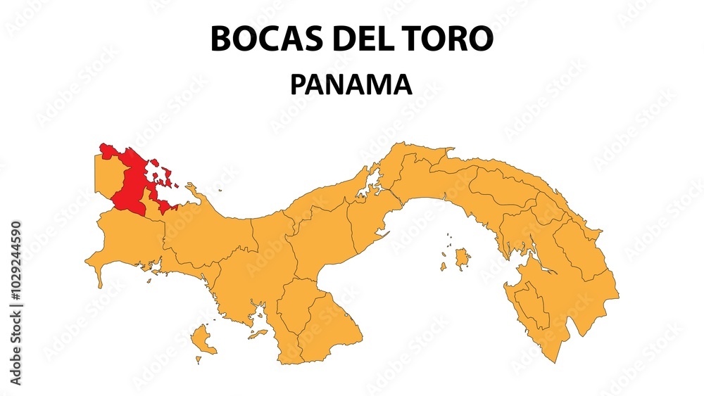 ภาพประกอบสต็อก Bocas del Toro Map is highlighted on the Panama map with ...