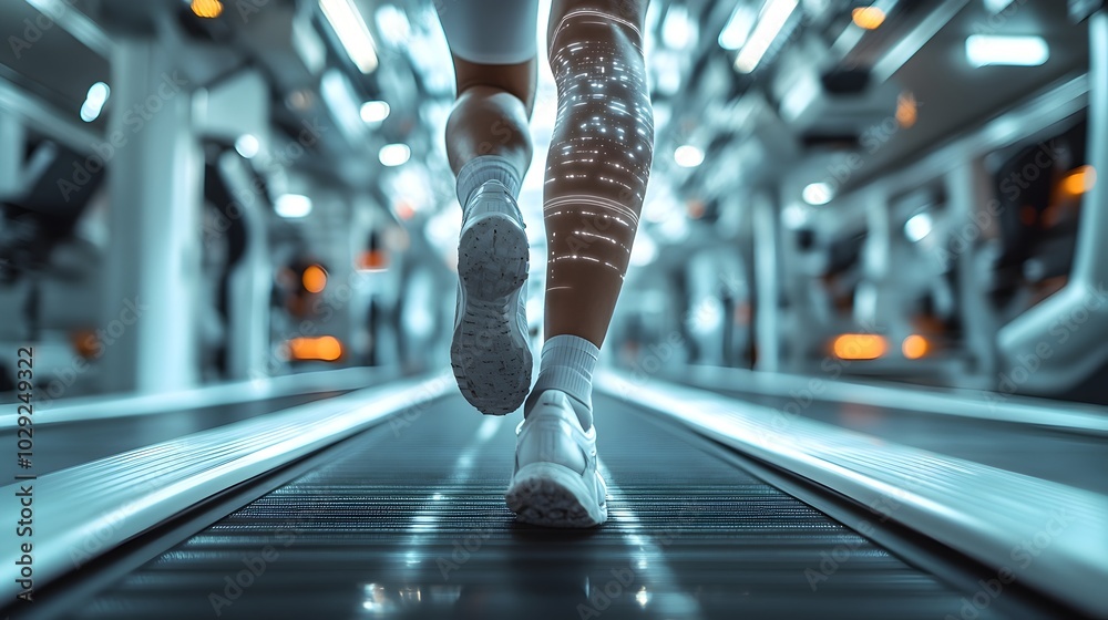 male athlete running on a treadmill in a high-tech medical lab. fitness ...