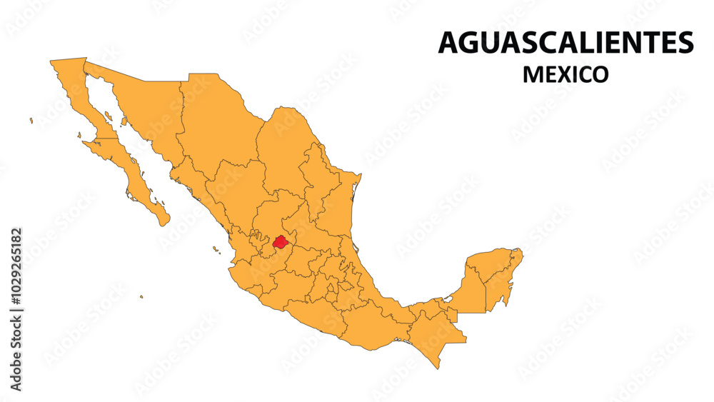Aguascalientes Map is highlighted on the Mexico map with detailed state ...