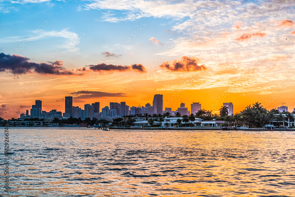 Miami skyline sunset twilight of downtown Florida cityscape city by ...