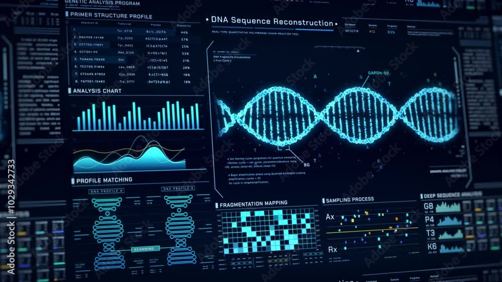 DNA Helix analysis visualization data, genome sequence ui screen ...