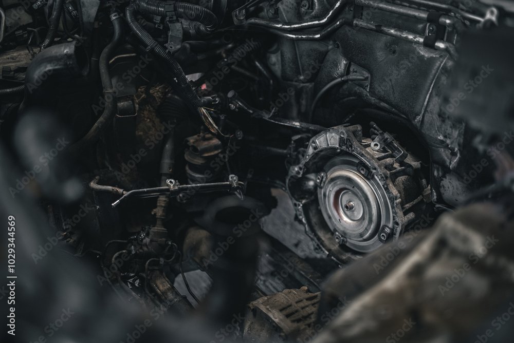 Torque converter sticking out of automatic transmission with engine ...