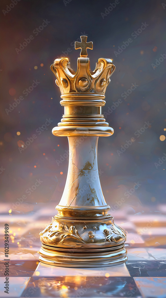 The chess king piece standing proudly on the chessboard, symbolizing ...