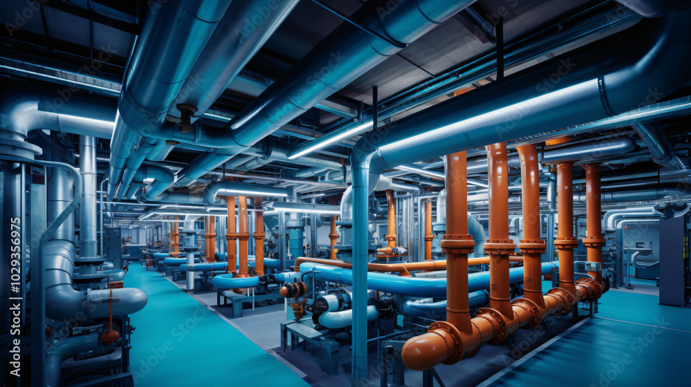 Pipe installation room, pipeline diagram, water supply diagram. Gas ...