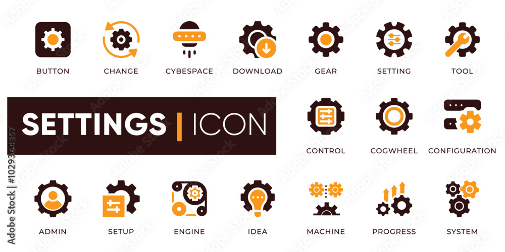 Settings Icons Set. Includes icons for settings symbols, gear, cogwheel ...