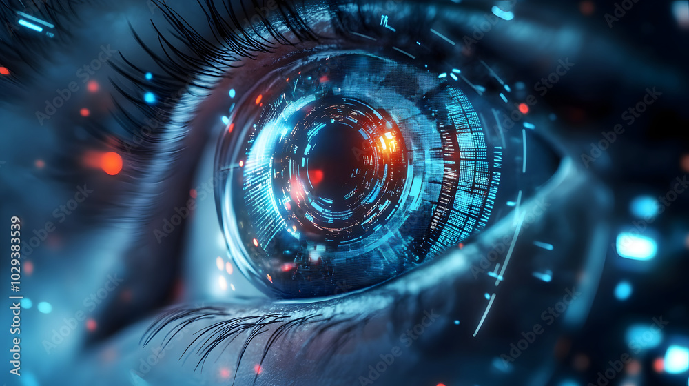 Futuristic eye scanning optical vision. Biometric cyberspace ...
