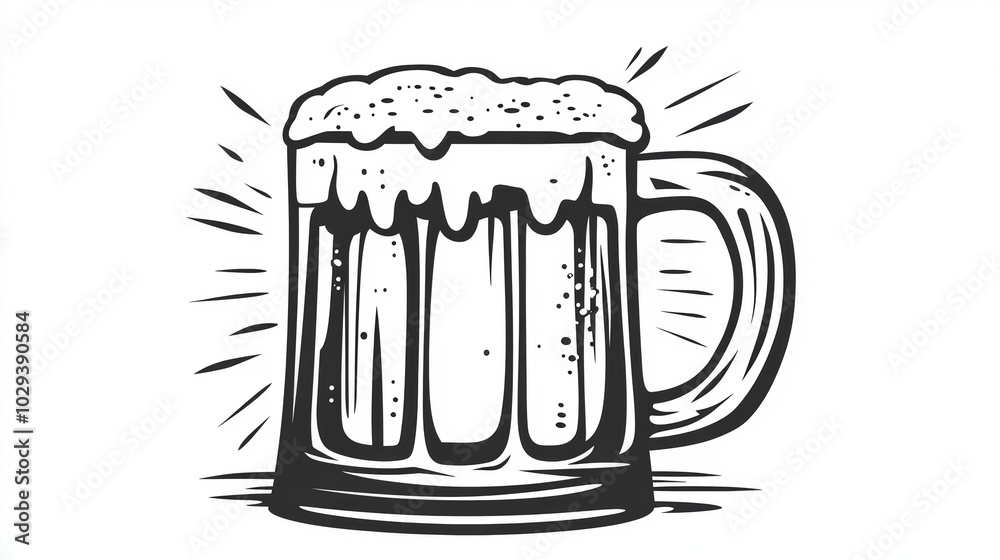 Bold Black and White Vector of a Beer Pint with Foam Stock Illustration ...
