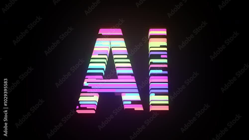 AI technology conception, animation of 3D AI letters shape with dynamic ...