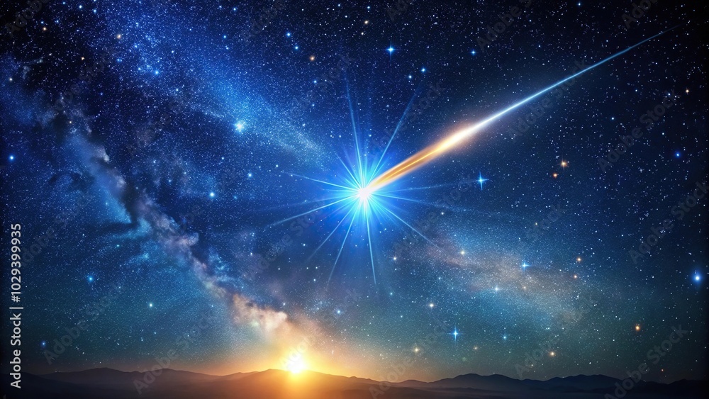 An artistic depiction of a shooting star streaking across the night sky ...