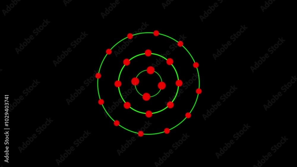Animated of atom icon. Rotating electrons and pulsating nucleus line ...