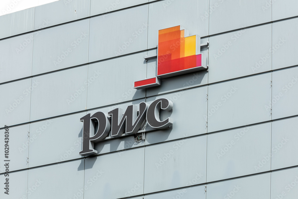Utrecht, the Netherlands. 16 July 2023. PWC logo sign ...