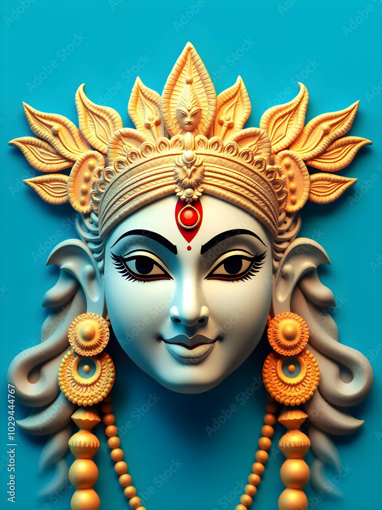 Goddess durga face made with tmt bars blue background minimal ...