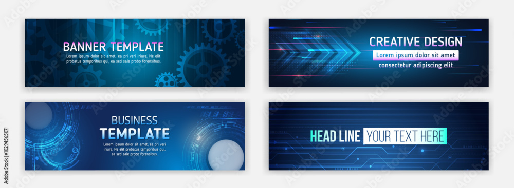 Modern banner design with technology element. Data protection, internet ...