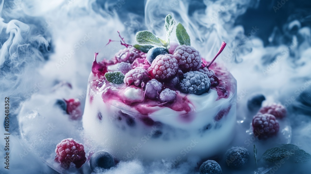 A visually stunning molecular dessert created with liquid nitrogen ...