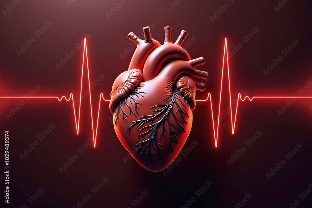 Realistic 3d human heart beating with ekg line showing normal sinus ...