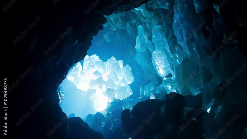 Shining light through hole in ice cave illuminates stunning blue ...