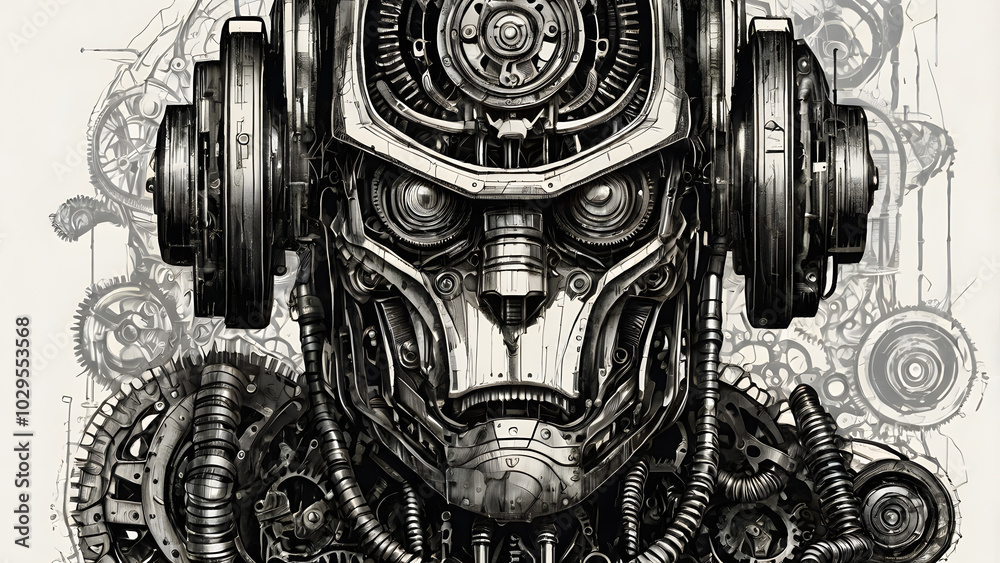 Furious Vintage Robots: A Retro-Future Design Sketch with Gear and Bolt ...