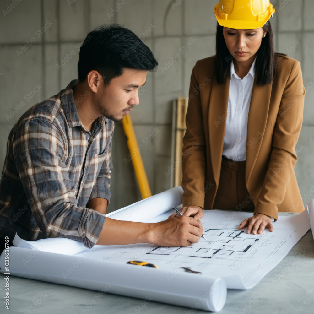 Construction and structure concept of engineer working drawing on ...