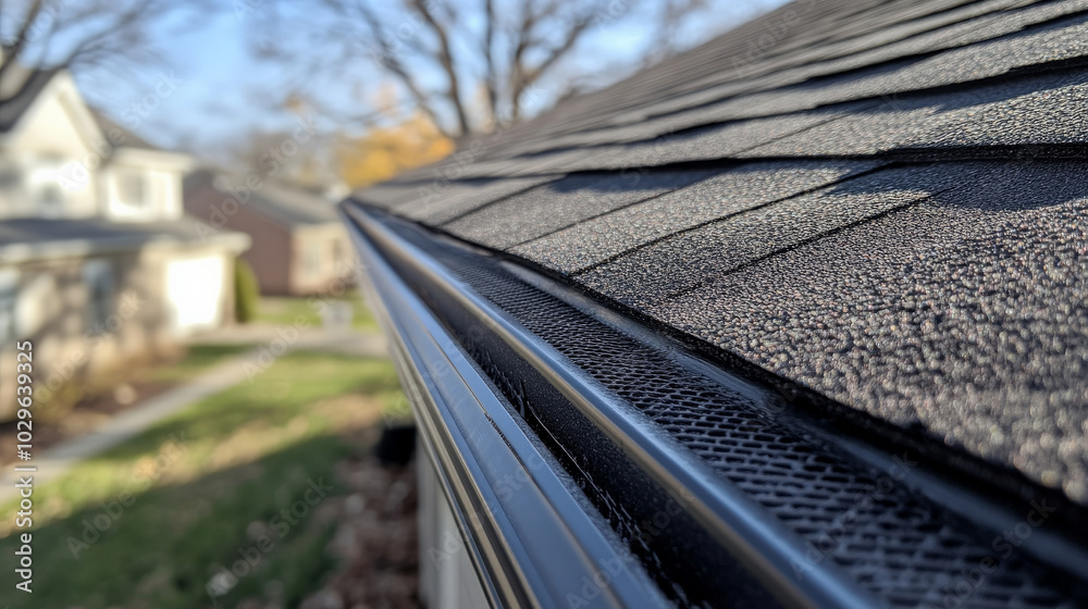 close up view of roofs edge featuring new shingles and flashing ...