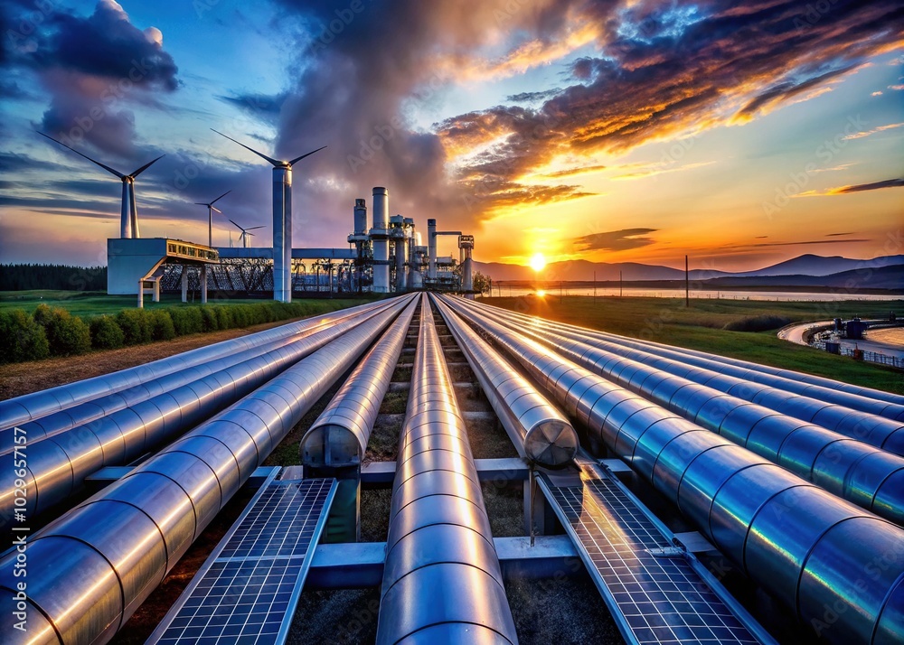 Night Photography of a Clean Pipeline for Renewable Energy Production ...