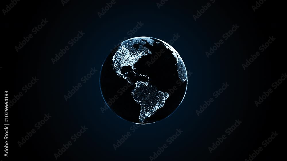 Animation of spinning globe of the Earth planet from glowing blue ...