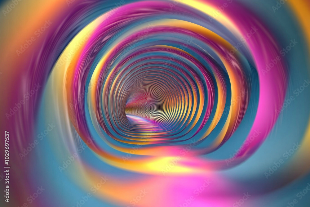 Colorful tunnel with glowing light at end beckons in mesmerizing hues ...