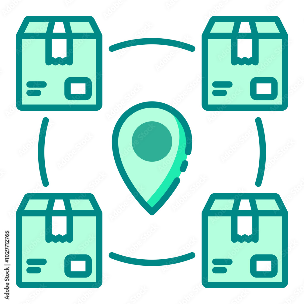 Product positioning icon representing package location and marketing ...