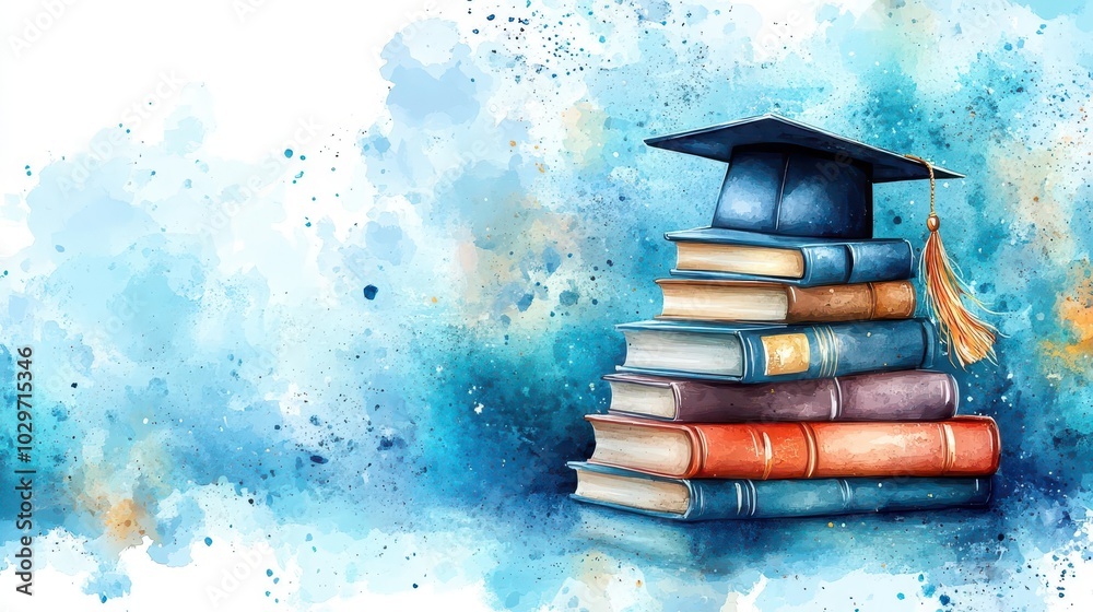 graduation celebration themed watercolor banner adorned with a ...