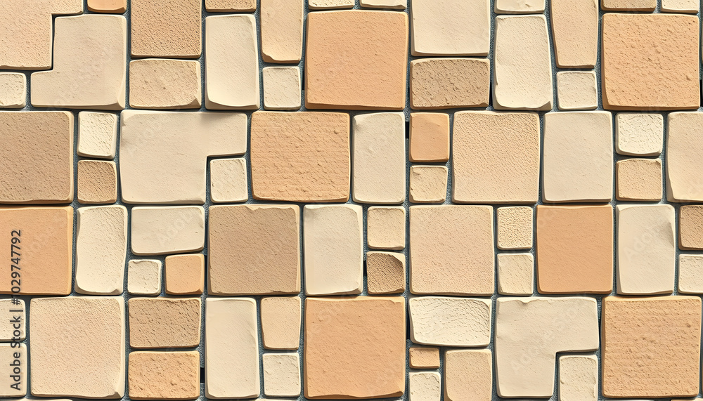 Irregular tiling with different size and shapes, seamless texture map for 3d graphics isolated ...