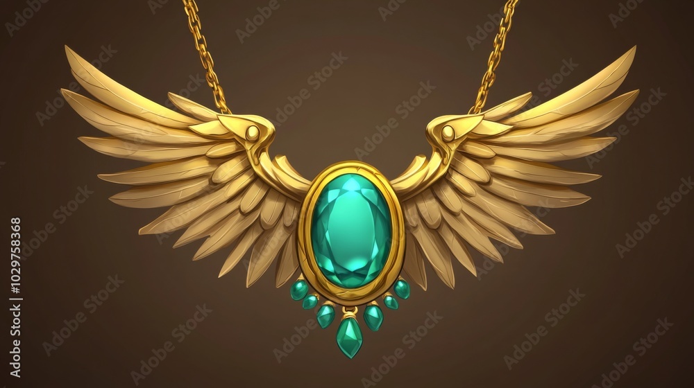 Digital illustration necklace golden color scheme has large An ancient ...