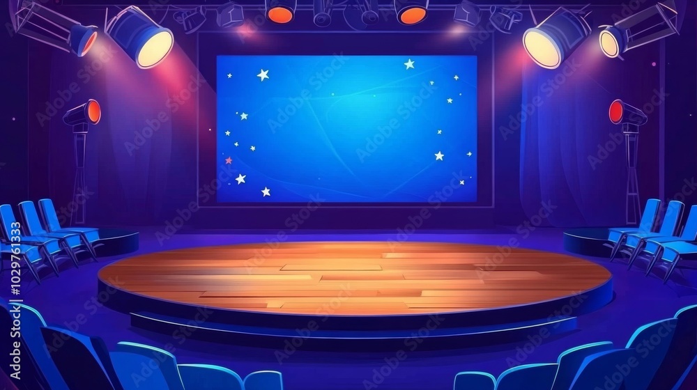Stage set up movie TV show is round Setup of a talent Stock ...