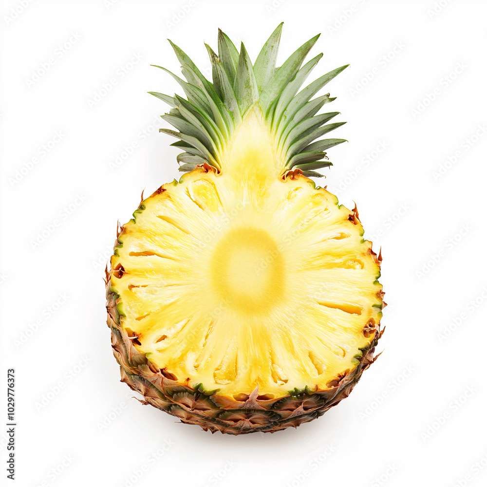 Pineapple half isolated. Cut pineapple on white background. Pineapple ...