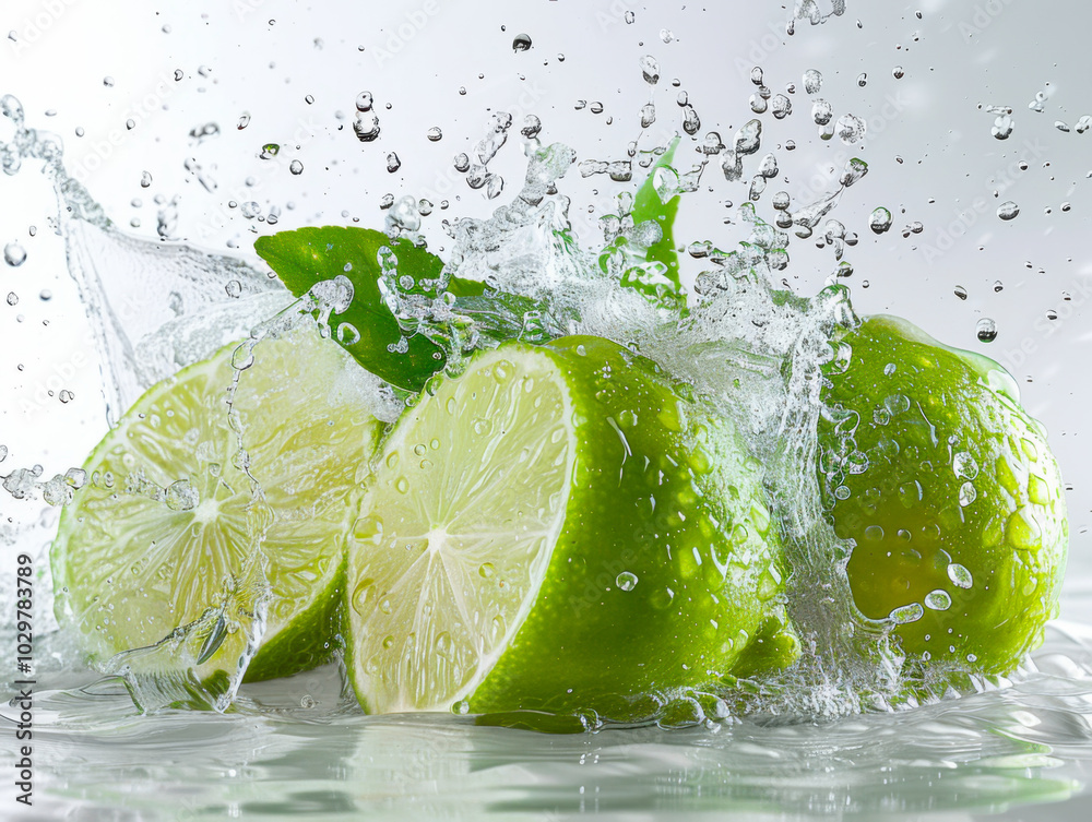 Fresh lime splashing in water, showcasing vibrant green color and juicy ...