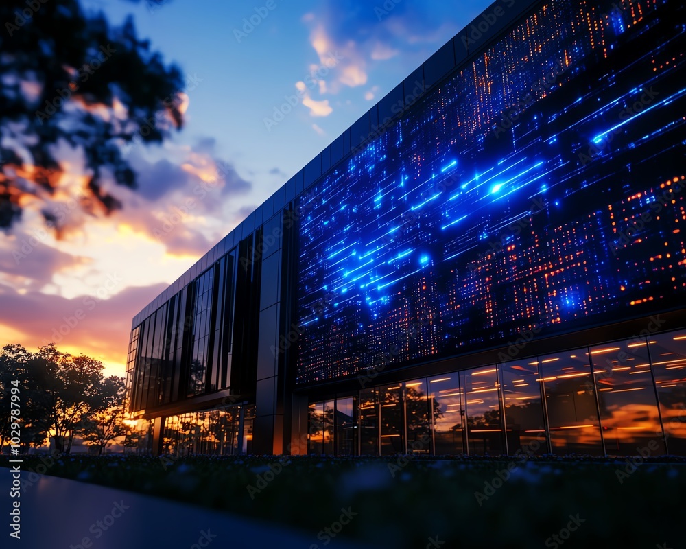 A smart corporate building with cuttingedge architecture, featuring ...