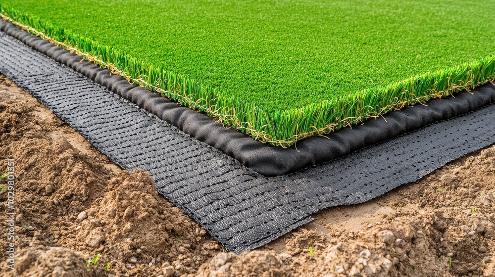 Artificial grass installation showing layers of turf and underlayment ...