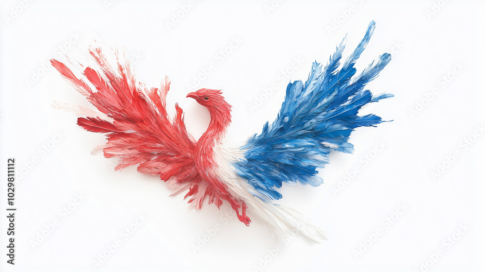 Crimson & Azure Phoenix: A vibrant, abstract artwork depicting a ...